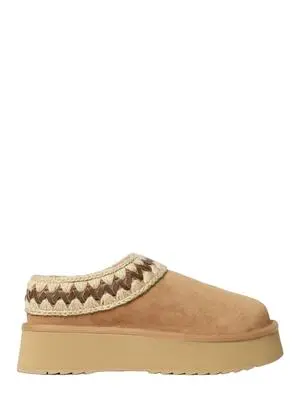 Mou Suede Platform Mules With Contrast Stitching And Wool-lined Interior - Beige