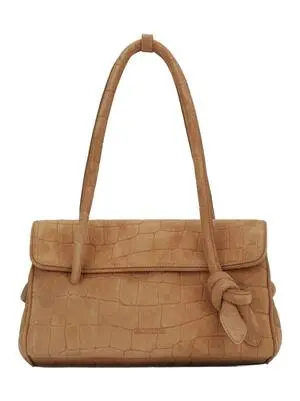 Jacquemus Le Turismo Suede Shoulder Bag With Croc-effect Print And Knot Detail Camel
