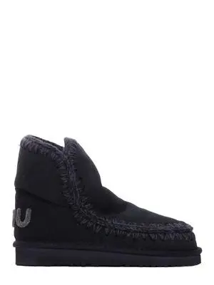 Mou Eskimo Sheepskin Ankle Boots With Embroidery And Glitter Logo Back Black