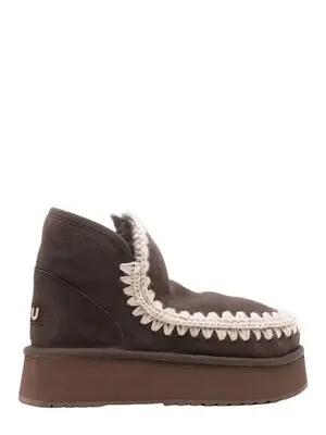 Mou Mini Eskimo Platform Suede Boots With Crochet Stitching - Coffee