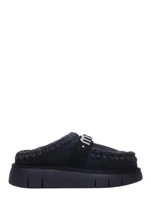 Mou Bounce Sheepskin Mules With Contrast Stitching And Wool Lining Black