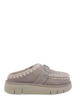 Mou Bounce Sheepskin Mules With Contrast Stitching And Wool Lining Pink