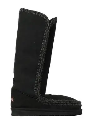 Mou Eskimo Knee-high Boots In Suede With Wool Lining And Contrast Stitching Black