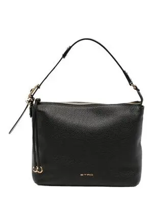 Etro Pebbled Leather Shoulder Bag With Adjustable Handle And Logo Charm Black
