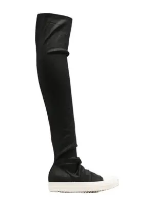 Rick Owens Stretch Cotton Over-the-knee Boots With Rubber Toe Cap - Black