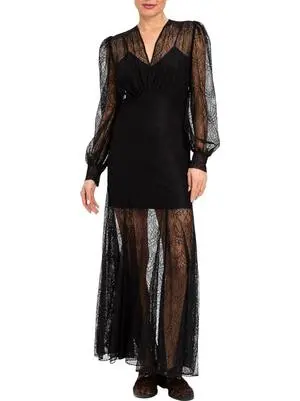 TWINSET Long Lace Ceremony Dress With Balloon Sleeves - Black