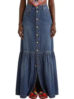 Dolce & Gabbana High-waisted A-line Long Denim Skirt - Blue