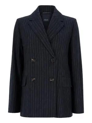 Max Mara Giacca Doppiopetto In Lana Gessata - Blue