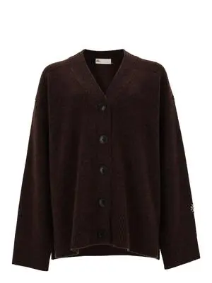 Tory Burch Cardigan In Lana Con Logo - Brown
