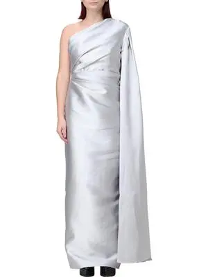 Solace London One-shoulder Long Satin Gown With Draped Waist - Silver