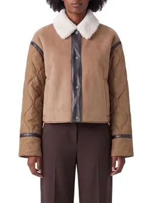 Max Mara Max Mara Women Max Mara Cropped Suede Leather Jacket With Fur Collar Brown