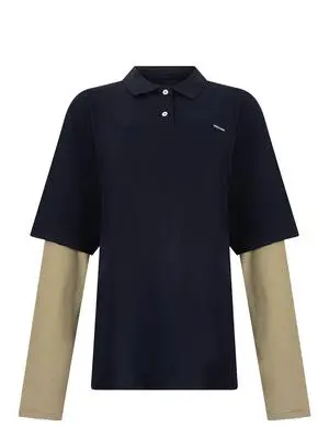 Miu Miu Double-layer Zip Polo Shirt With Embroidered Logo - Blue