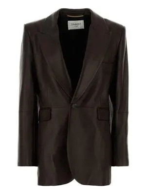 SAINT LAURENT Saint Laurent Chocolate Leather Blazer
