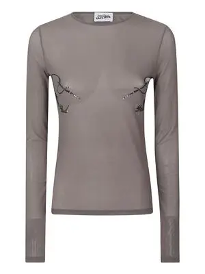 JEAN PAUL GAULTIER Jean Paul Gaultier Long Sleeve Mesh Top With Embroidery Darkgrey