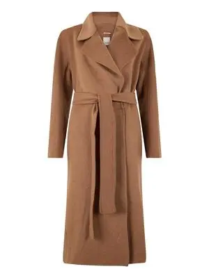 Max Mara Double-breasted Wool-blend Long Jacket With Waist Belt - Brown