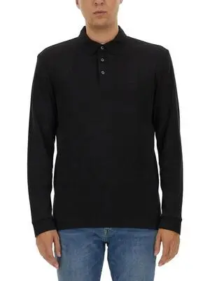 BOSS Long Sleeve Cotton Polo Shirt - Black
