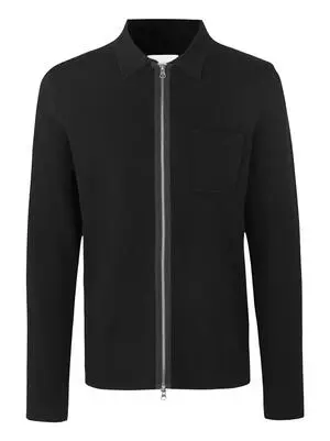 SAMSOE SAMSOE Zip-front Knit Cardigan With Chest Pocket - Black