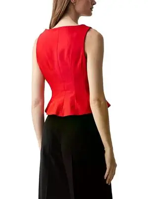 MORGAN Rose-button Peplum Top - Red