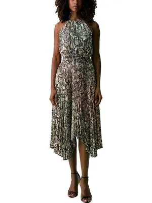 MORGAN Lace-print Pleated Midi Dress