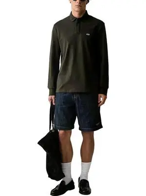 Armani Exchange Logo-embroidered Long-sleeve Polo Shirt - Green