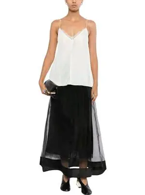 YEAREAST Sheer-panel Lace-trim Skirt