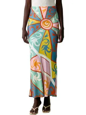 NEVER FULLY DRESSED Graphic-print Maxi Skirt - Blue