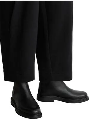 REISS Lennon Leather Flat Ankle Boots - Black