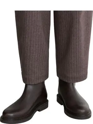 REISS Lennon Leather Flat Ankle Boots - Chocolate