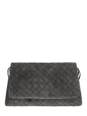 Bottega Veneta Bottega Veneta Women Giorno Woven Calfskin Shoulder Bag Bottega Veneta With Flap Closure Gray