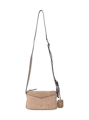 Max Mara Suede Leather Crossbody Bag With Logo Charm - Brown