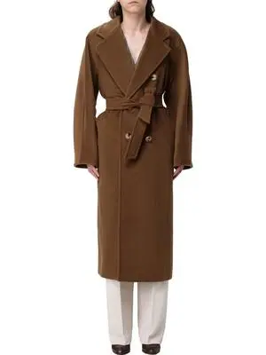 Max Mara Madame Double-breasted Long Wool Coat With Belt - Brown