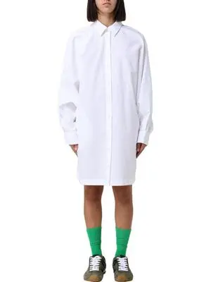 Loewe Cotton Mini Shirt Dress With Dropped Shoulders - White