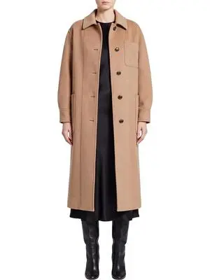 Max Mara Single-breasted Long Coat In Wool And Cashmere With Dropped Shoulders - Brown