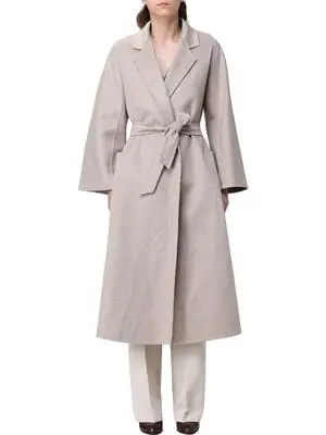 Max Mara Long 100% Cashmere Robe Coat With Belt - Cream