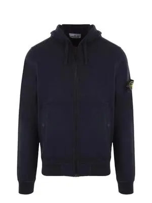Stone Island Logo Patch Zipped Hoodie - Blue