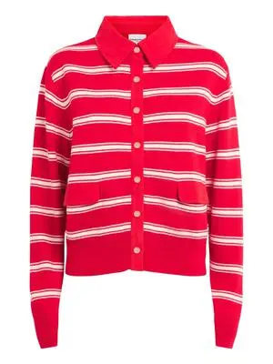 Claudie Pierlot Corduroy-collar Stripe Cardigan - Red