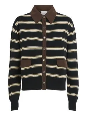 Claudie Pierlot Corduroy-collar Stripe Cardigan - Black
