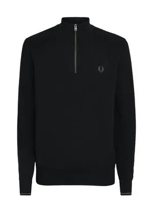 Fred Perry Cotton Waffle-knit Quarter-zip Sweatshirt - Black