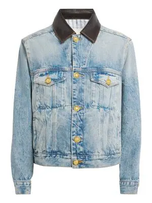 Sandro Leather-collar Denim Jacket - Blue