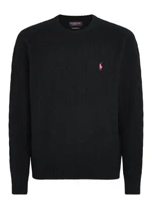 Polo Ralph Lauren Wool-cashmere Pink Pony Cable-knit Sweater - Black