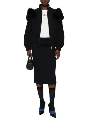 SHUSHU/TONG Faux-fur Trim Flecked Coat - Black