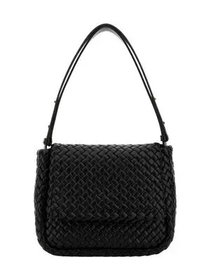 Bottega Veneta Intrecciato Lambskin Crossbody Bag With Flap Closure - Black