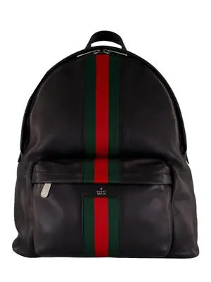 Gucci Smooth Calfskin Leather Backpack With Web Detail And Adjustable Straps - Black