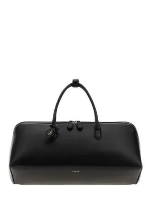 Alaïa Alai�a Delta Medium Calfskin Leather Handbag With Logo Charm - Black