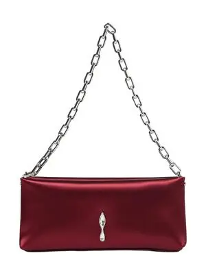 CHRISTIAN LOUBOUTIN Maykimay Satin Shoulder Bag With Rhinestone Logo And Metallic Handle - Red