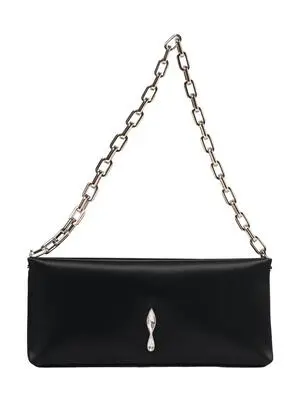 CHRISTIAN LOUBOUTIN Maykimay Satin Shoulder Bag With Rhinestone Logo And Metallic Handle - Black
