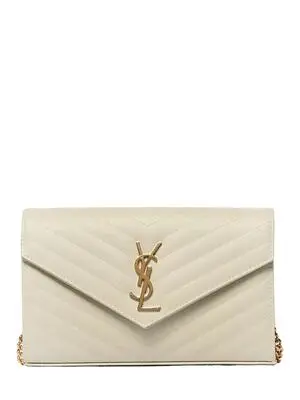 Saint Laurent Cassandre Bag In Chevron Quilted Grain De Poudre - Cream