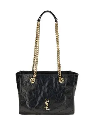 Saint Laurent Niki Bag In Quilted Calfskin With Chevron Pattern - Black