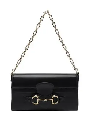 Gucci Horsebit Ristretto Smooth Leather Shoulder Bag With Metal Mesh Handle - Black