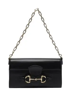 Gucci Horsebit Ristretto Smooth Leather Shoulder Bag With Metal Mesh Handle - Black